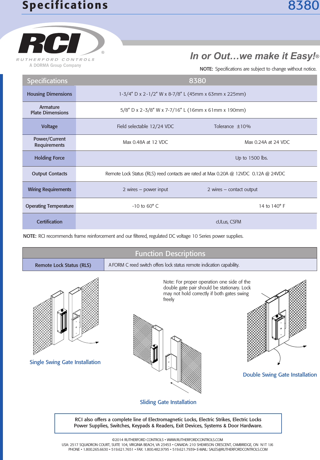 RCI 8380 Gatemag Product Sheet Zl8380 R0214