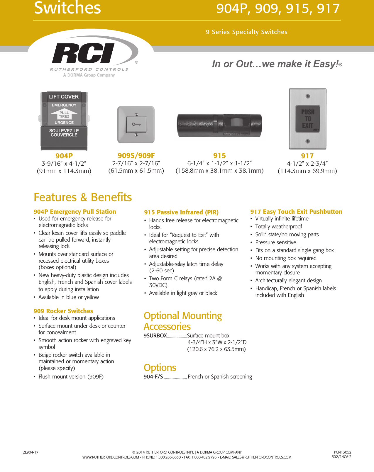 RCI 904P Emergency Pull Station Product Sheet Zl904 17 R0214 2