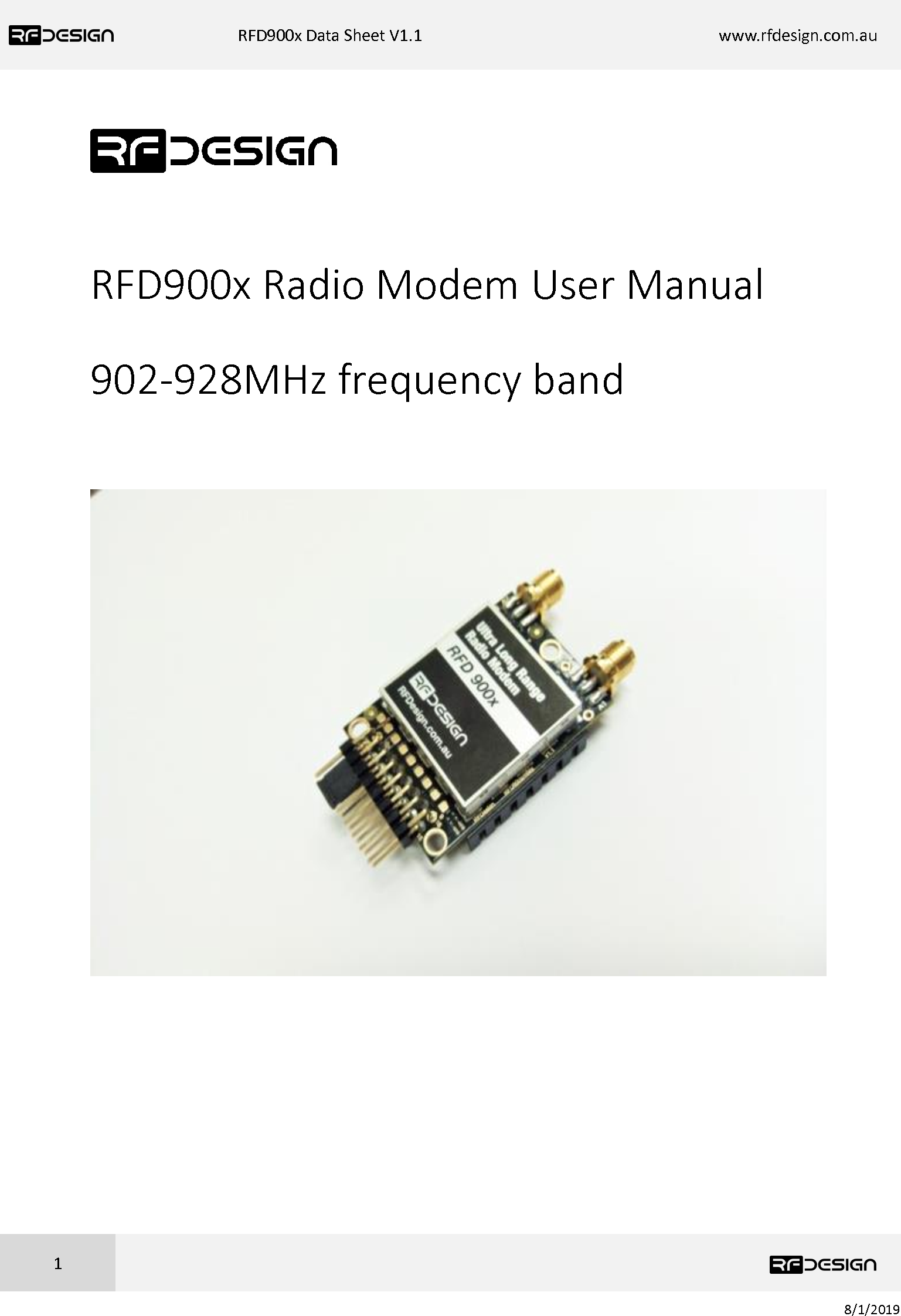 RFDesign 900X Modular Radio Modem User Manual RFDesign RFD900x