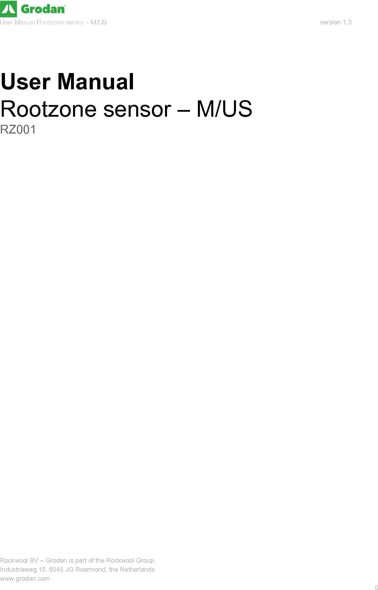 ROCKWOOL Grodan RZ001 Wireless Rootzone Sensor User Manual