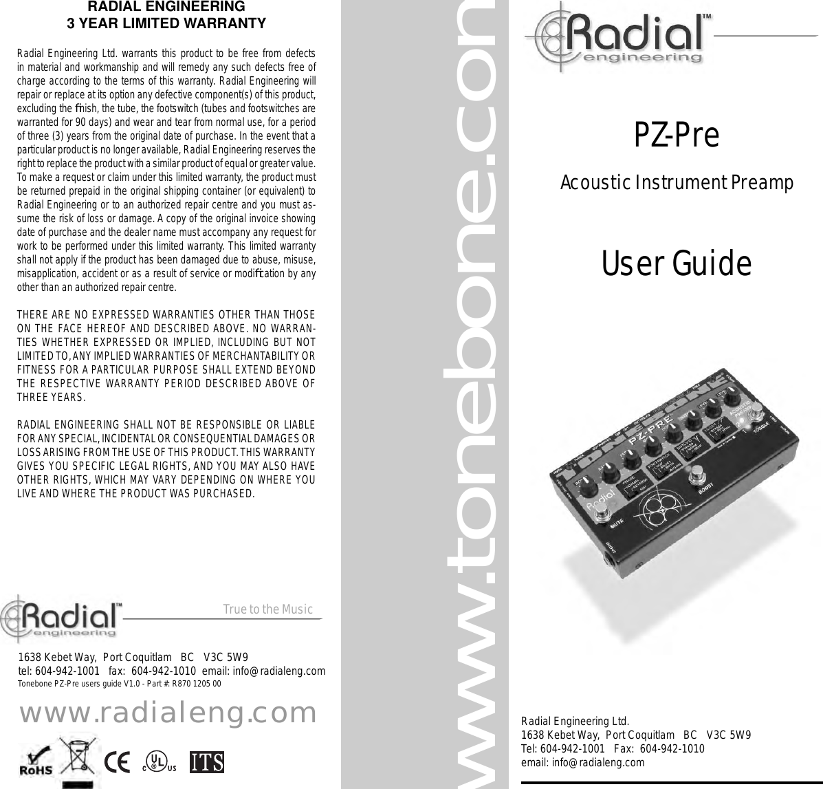 Radial Engineering Pz Pre Users Manual v5