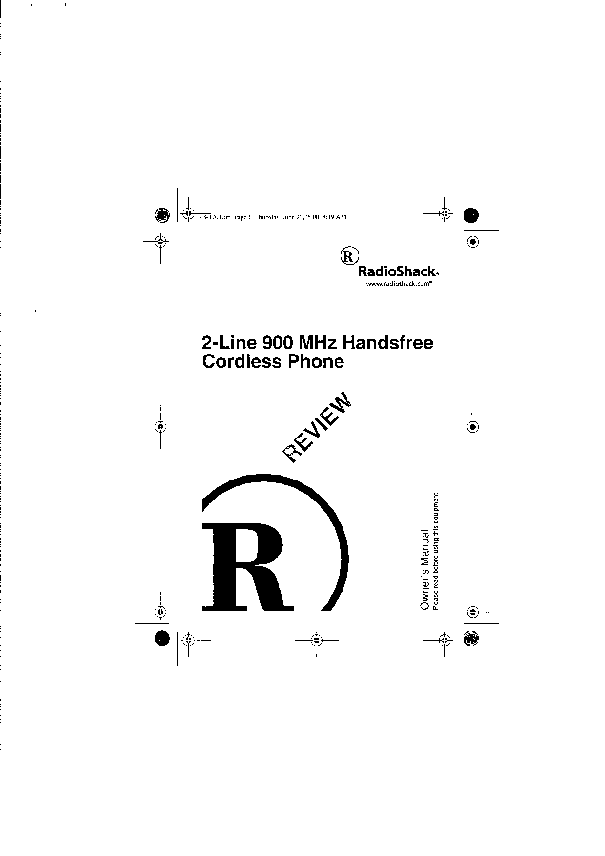 Radio Shack 4301701 900 MHz Cordless Telephone User Manual Radio Shack 4301701 900 MHz Cordless Telephone User Manual
