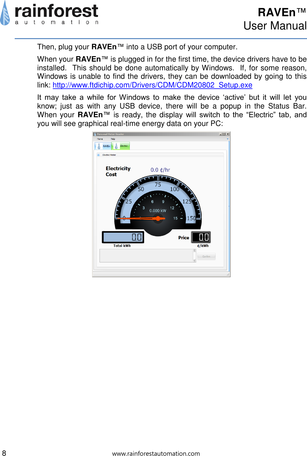 Rainforest Automation RFA-Z106 Radio Adaptor for Viewing Energy Usage User Manual