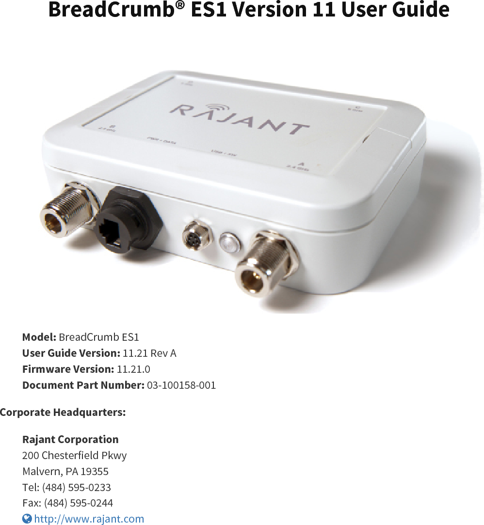 Rajant ES12450R BreadCrumb Wireless Nodes (ES1-2450R) User Manual ...