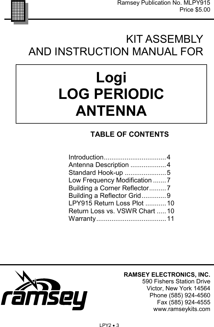 Ramsey Electronics The Logi Log Periodic Antenna Lpy915 Users Manual R1_1