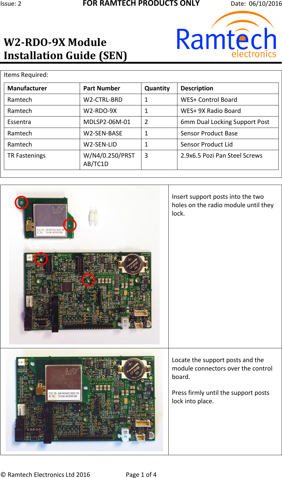 Ramtech Electronics W2-RDO-9X WES+916.5MHz Radio Module User Manual W2 ...