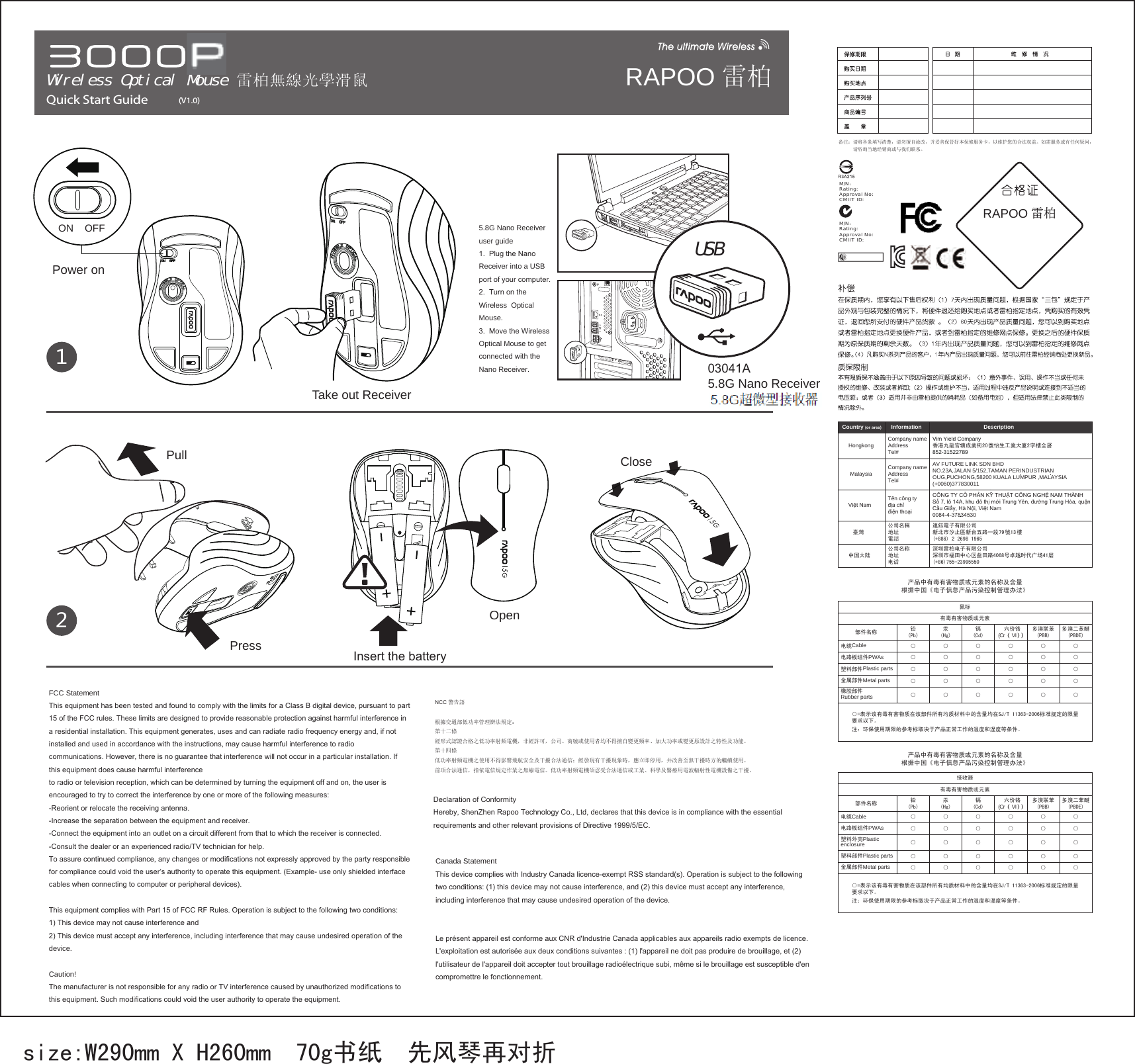 Rapoo Technology 03041A 5.8G Nano Receiver User Manual 3000P AAP 2011 08 12