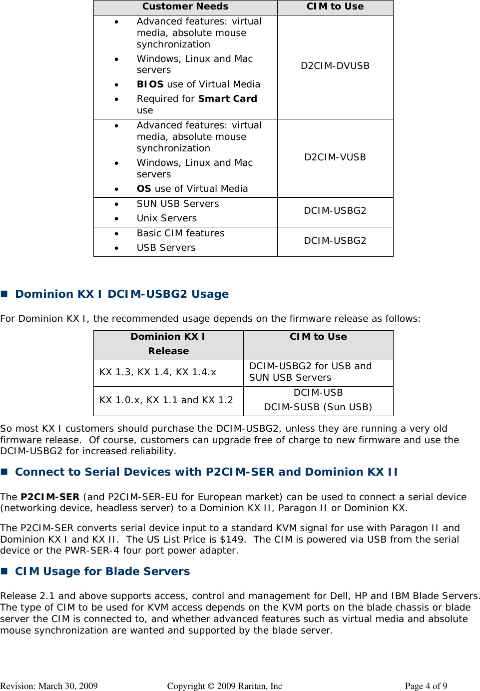 Raritan Computer Kx Users Manual Dominion II CIM Guide V6