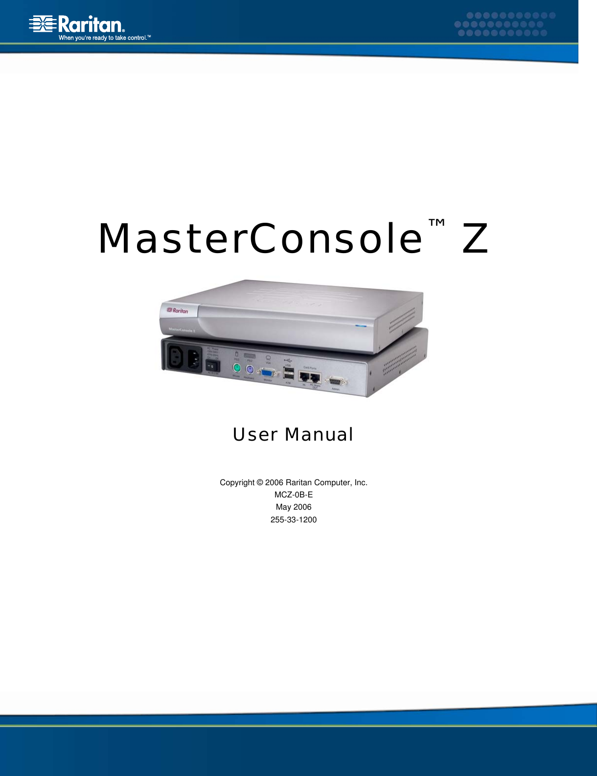 Raritan Computer Masterconsole Z Users Manual MCZ 0B E