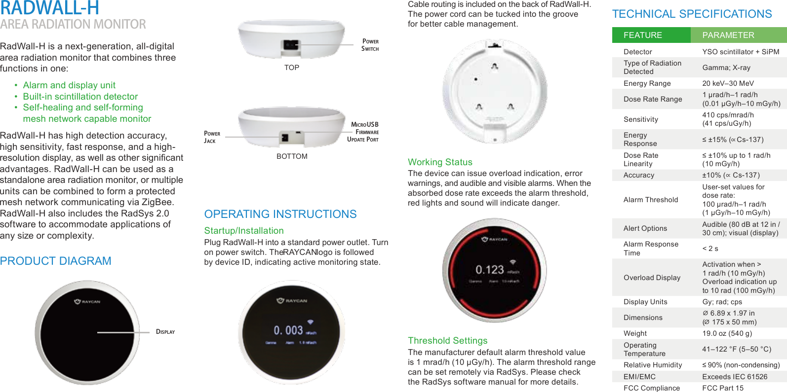 Raycan Technology RADWALL Area radiation monitor User Manual RadWall H ...