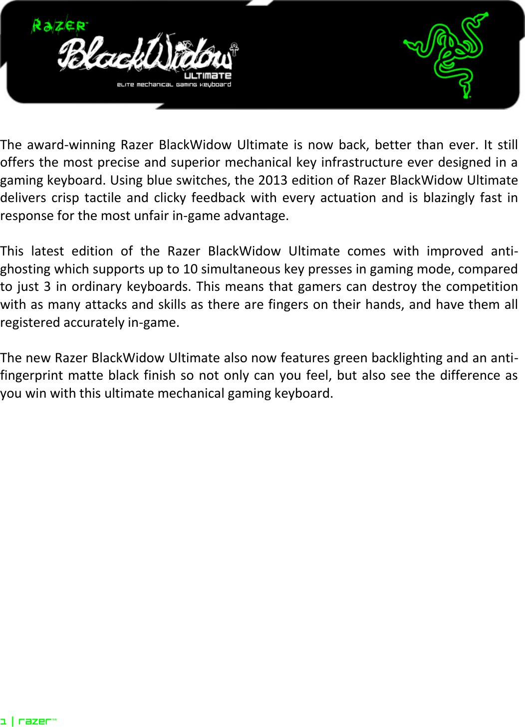 Razer Blackwidow Ultimate 2013 Owner S Manual Online Master Guide