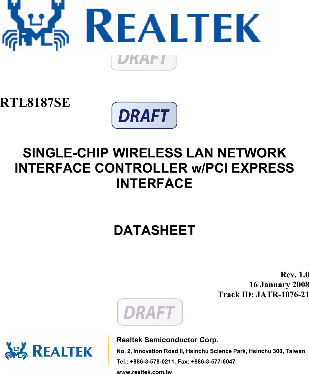 Realtek Semiconductor RTL8187SE 802.11b/g RTL8187SE miniCard User ...