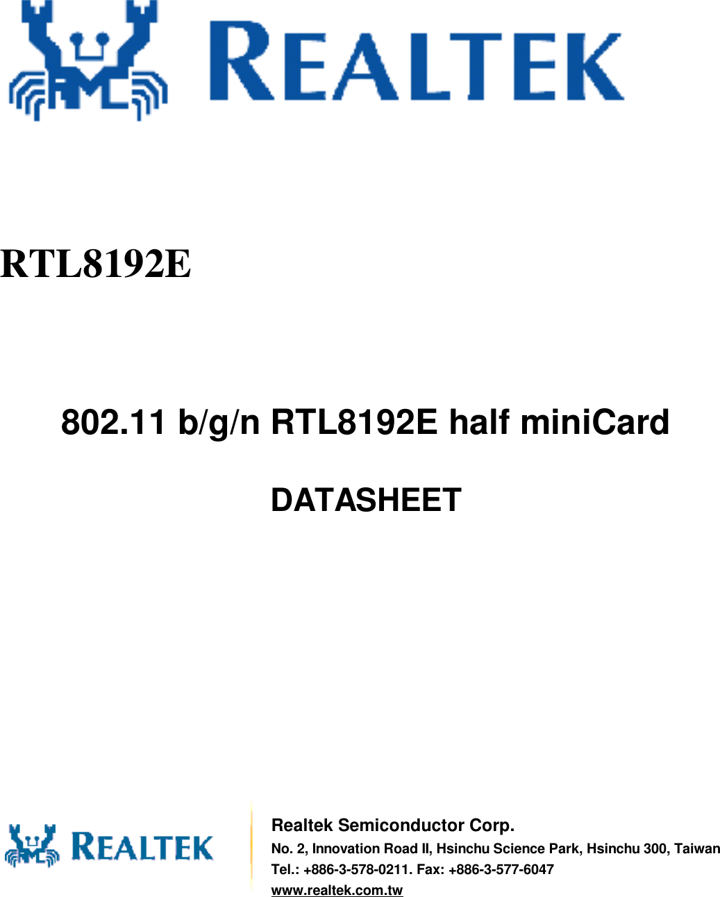 Realtek Semiconductor RTL8192EHMC 802.11 b/g/n RTL8192E half miniCard ...