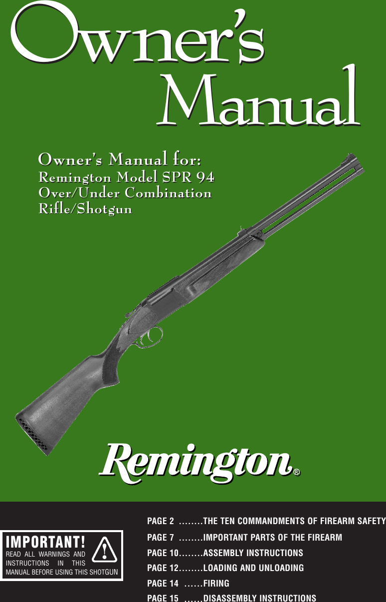 Remingtons Rifle Shotgun Spr 94 Users Manual Owners V2