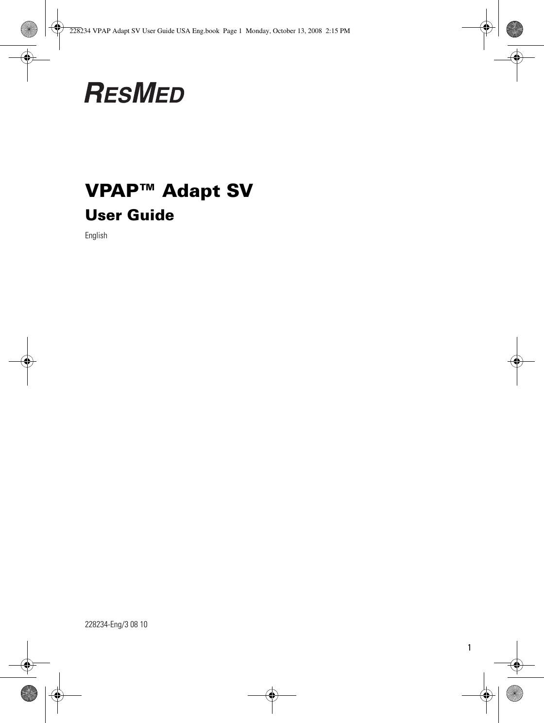 Resmed Flow Generator Vpap Adapt Sv Users Manual