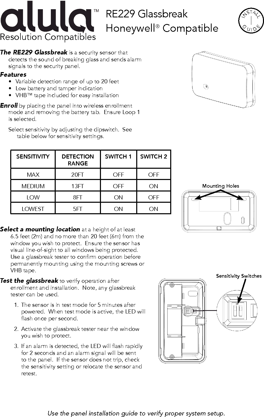 Resolution RE229 Glass Break Sensor User Manual