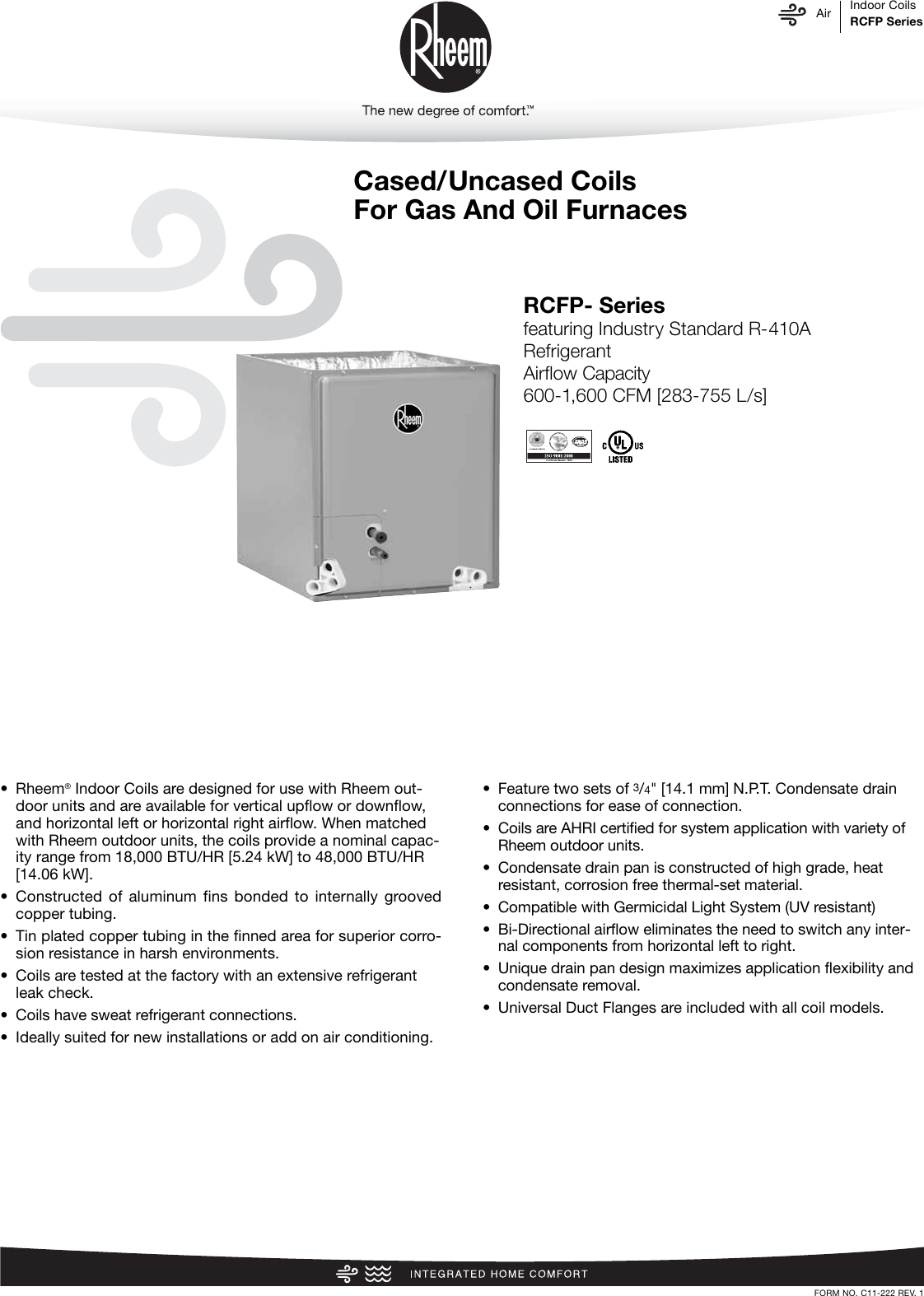 Rheem Cased And Uncased Gas Oil Furnace Applications Specification Sheet