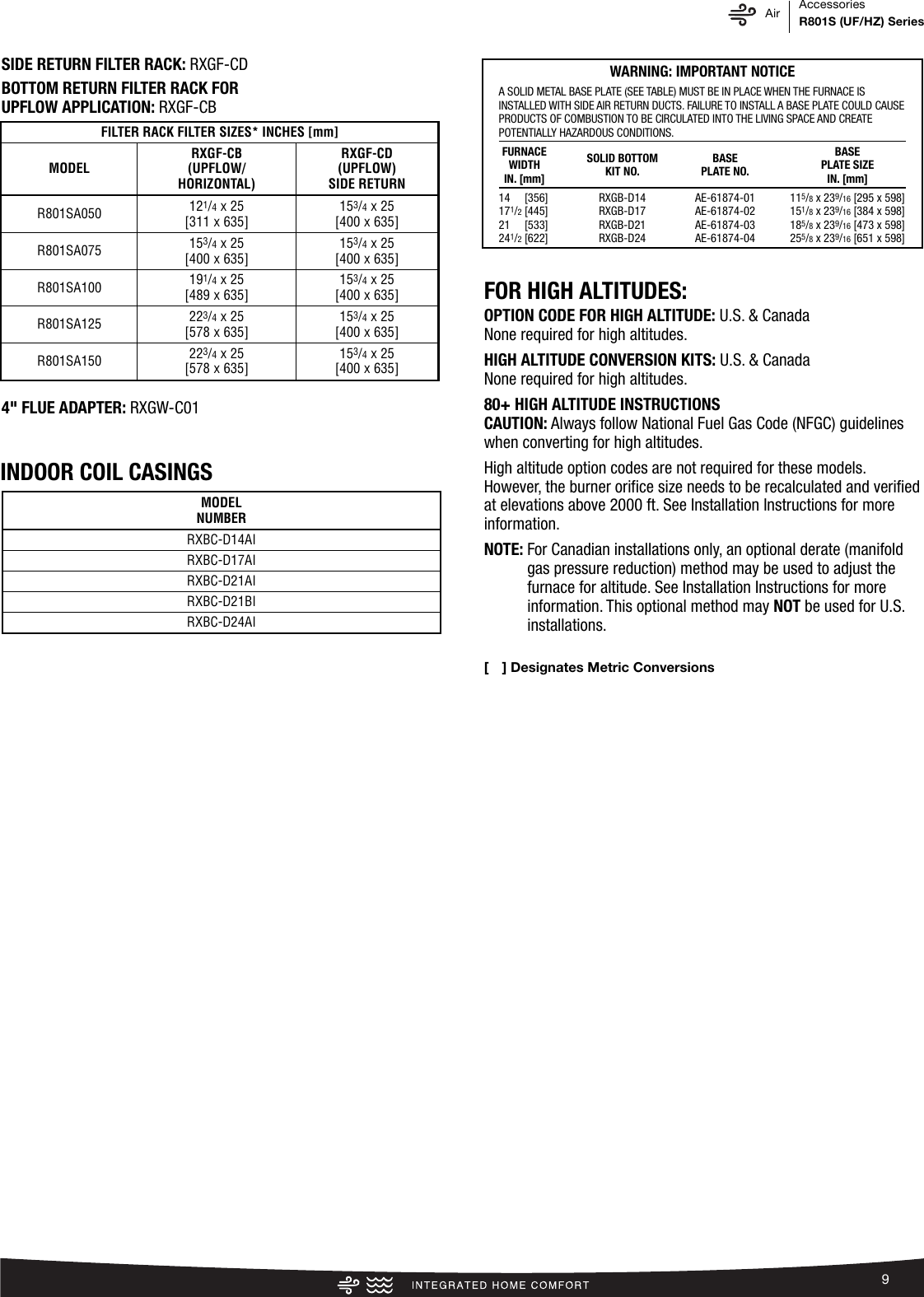 Rheem Classic Series 80 Afue R801S Upflow Horizontal Specification Sheet