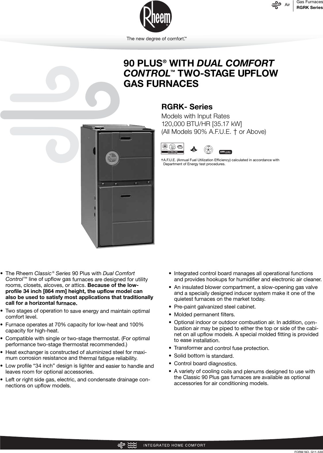 Rheem Classic Series Up To 95 Afue 2 Stage Psc Motor Specification Sheet