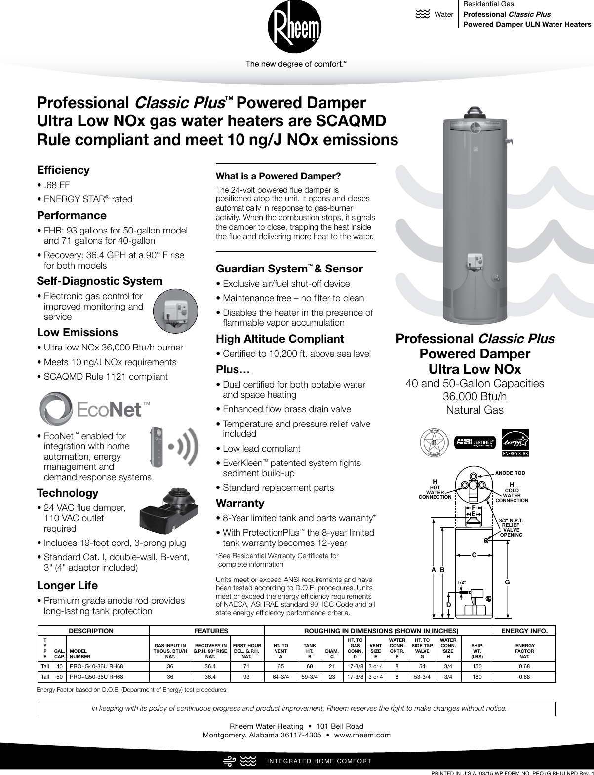 Rheem Professional Classic Plus Series Ultra Low Nox Powered Damper ...