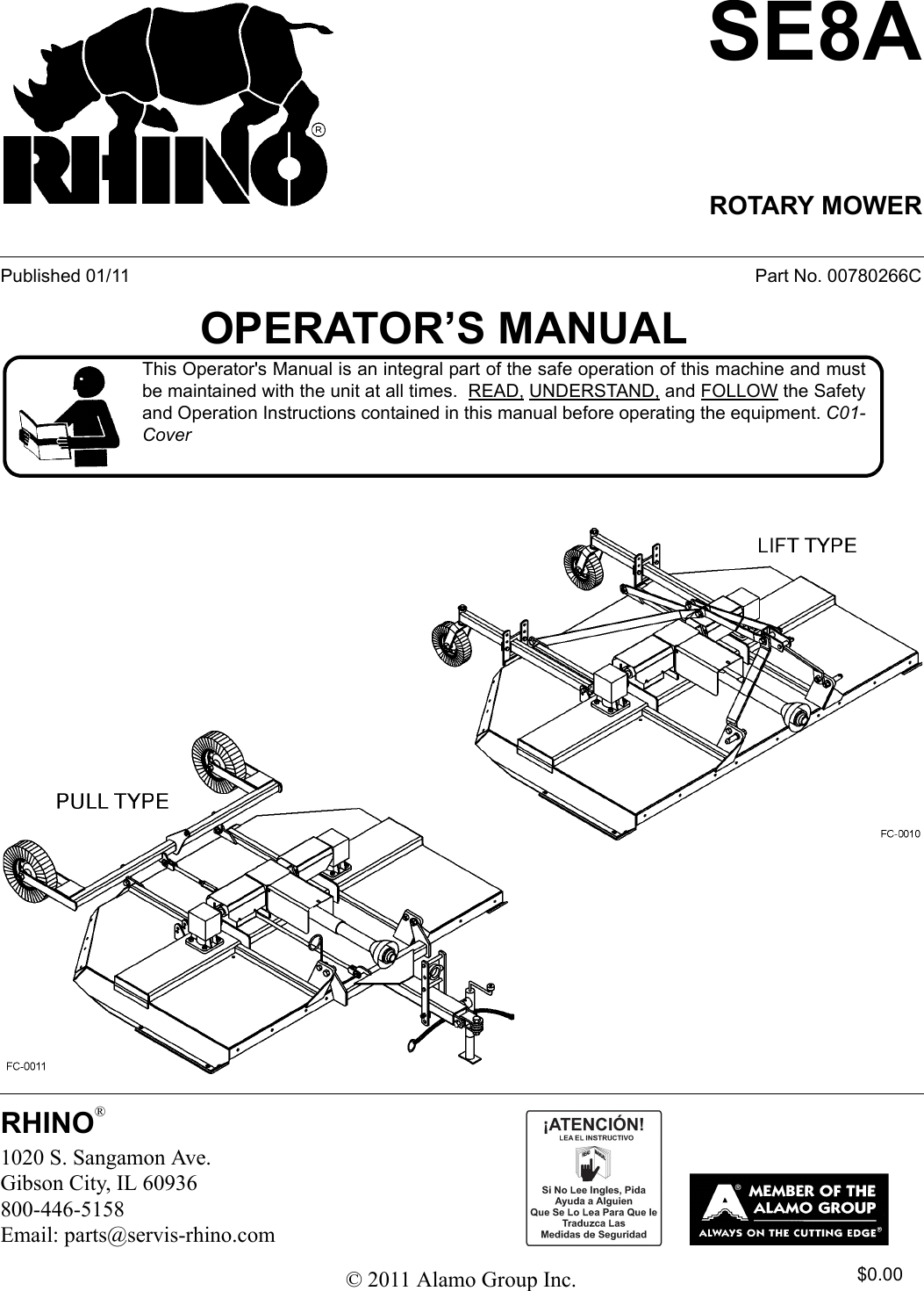 Rhino Mounts Se8A Users Manual Book