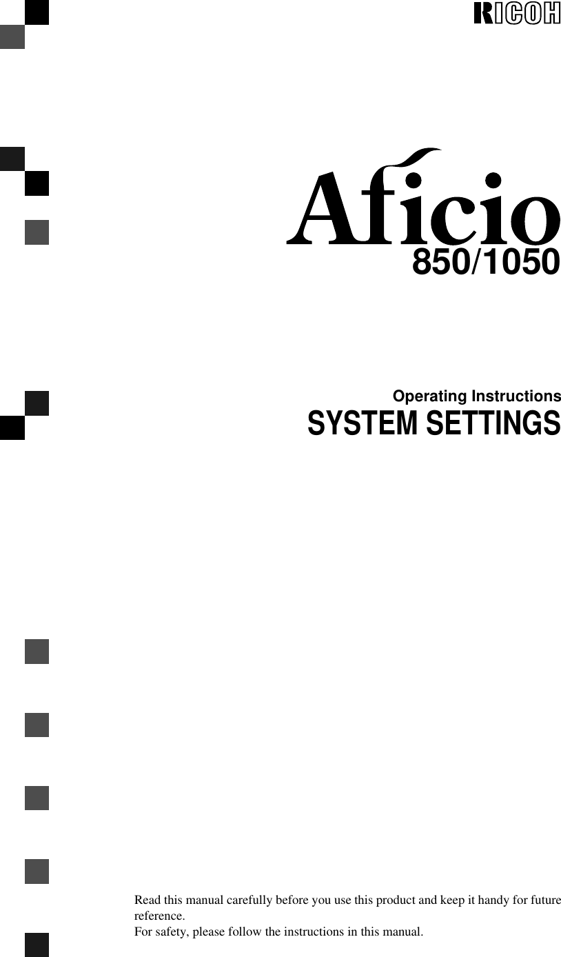 Ricoh 850 Users Manual Operating Instructions System Settings (Inch ...