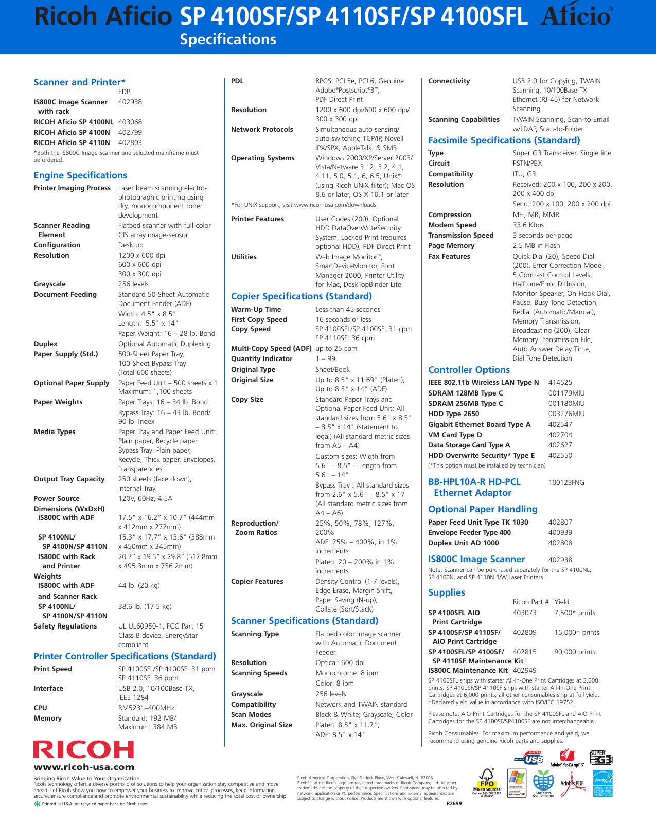 Ricoh Aficio Sp 4100Sf Users Manual