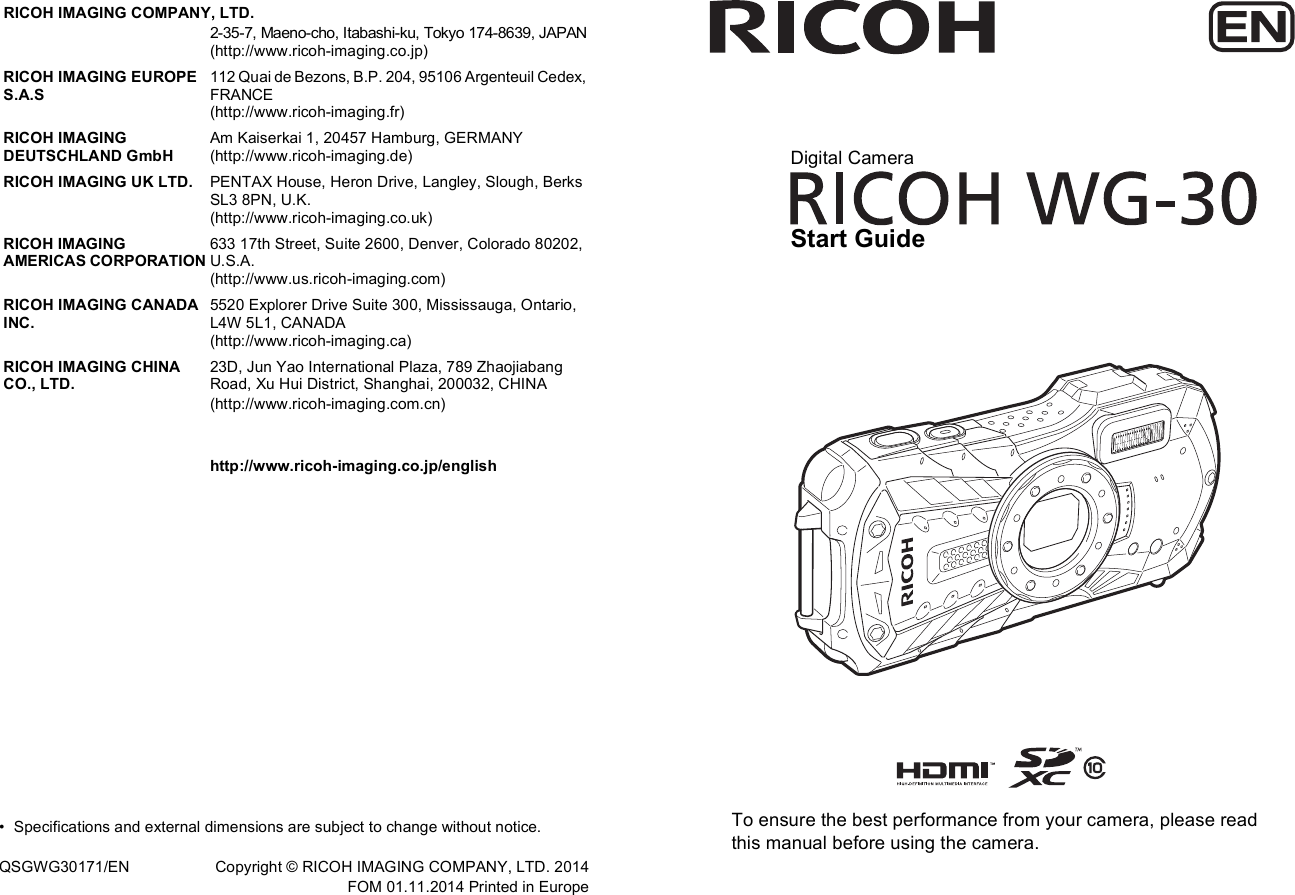 Ricoh Wg 30 Quick Start Manual