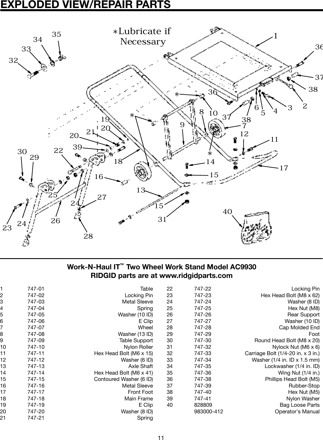 Ridgid Ac9930 Users Manual
