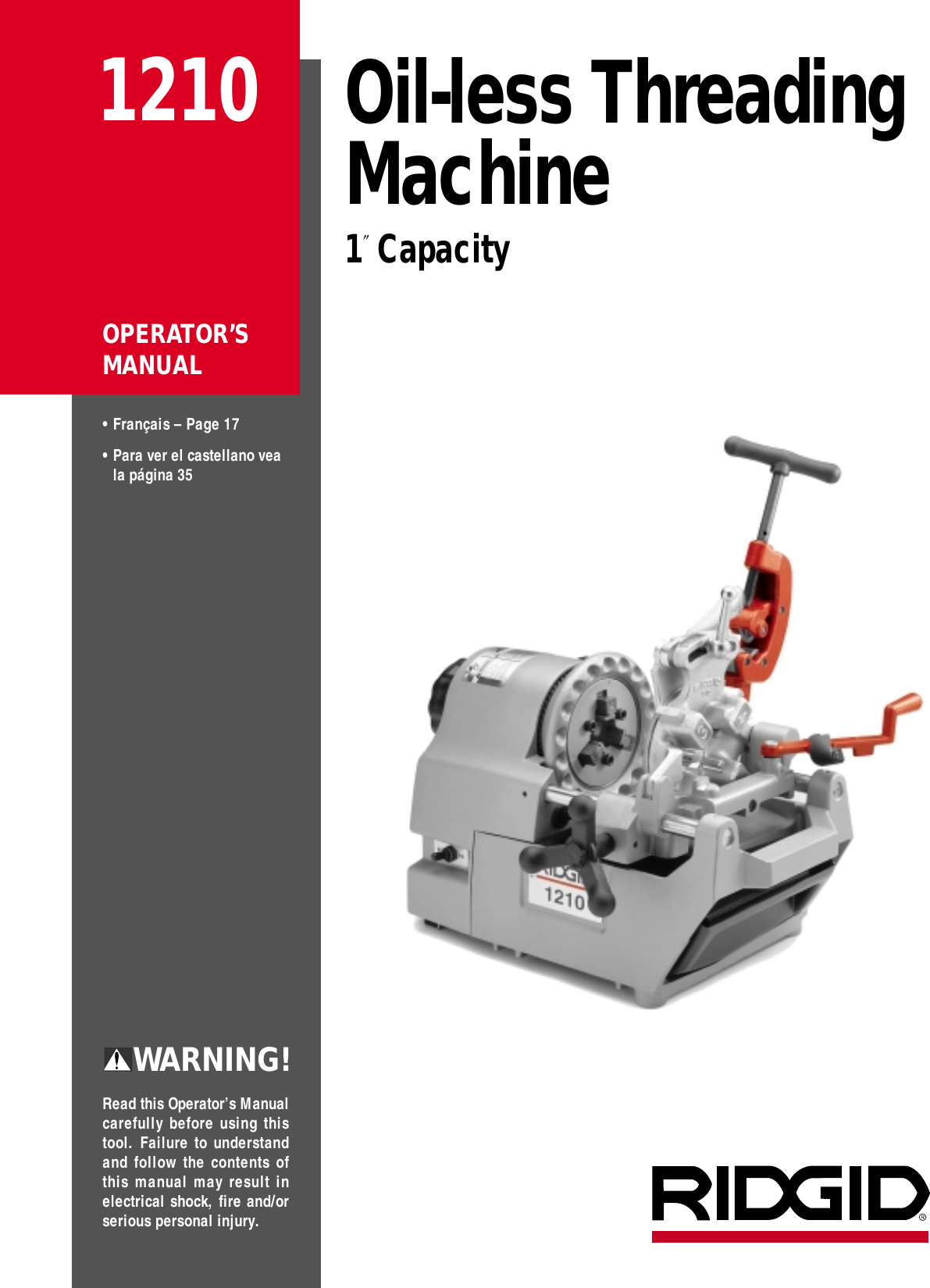 Ridgid Oil Less Threading Machine 1210 Users Manual