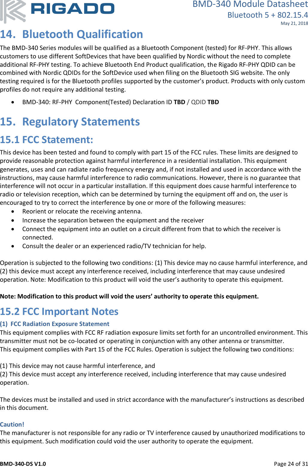 Rigado 10 BMD-340 User Manual BMD 340 Datasheet