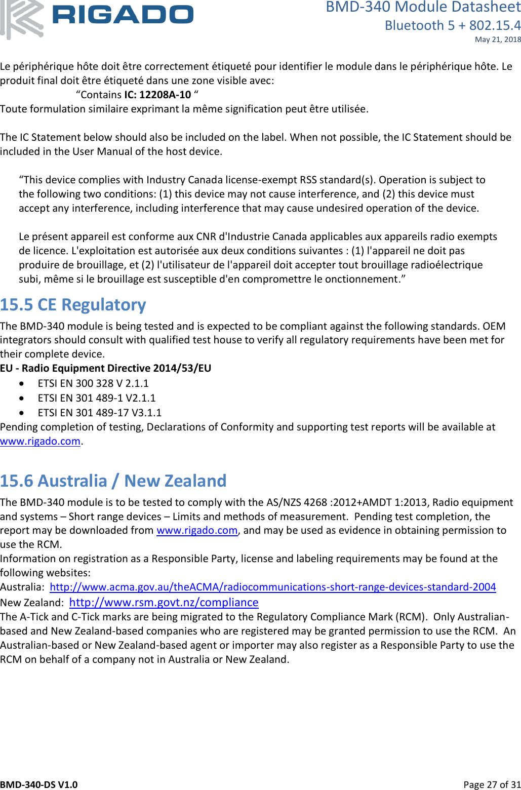 Rigado 10 BMD-340 User Manual BMD 340 Datasheet