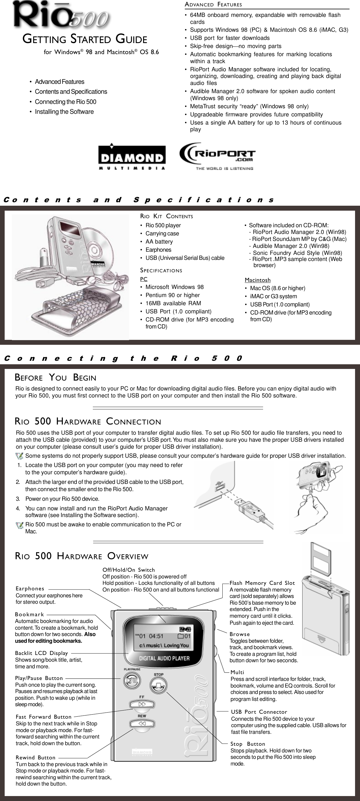 Rio Audio 500 Pc Users Manual C400inst1