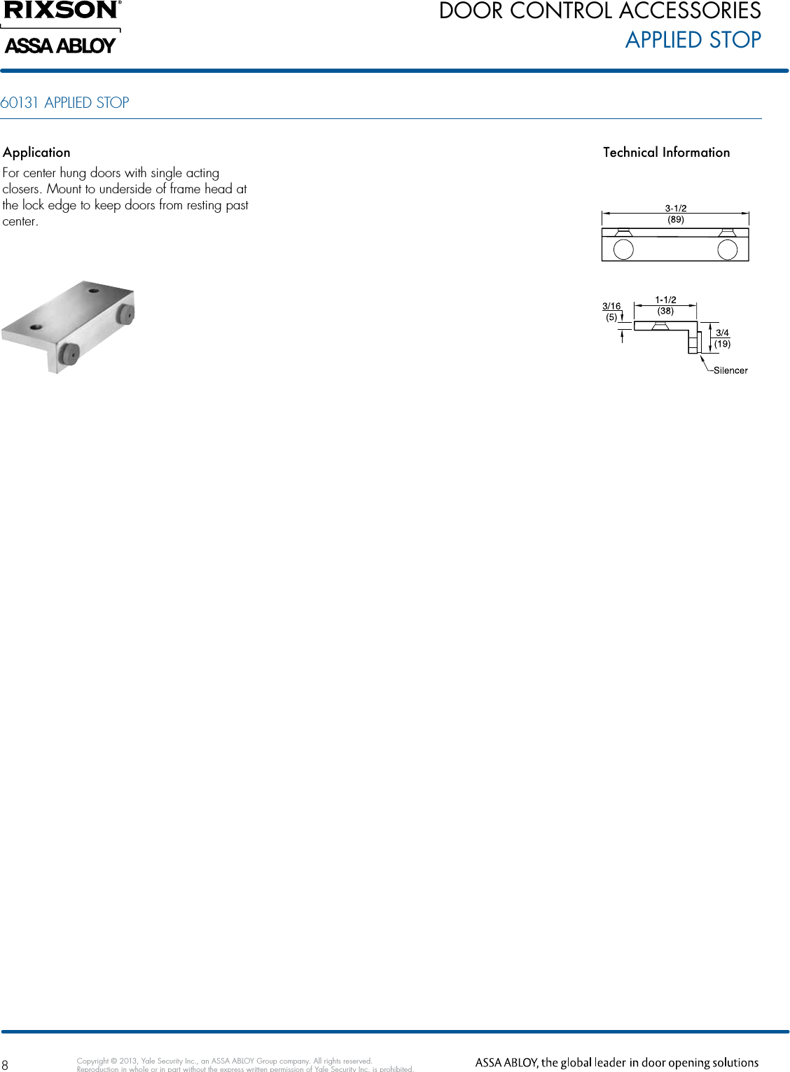 Rixson Door Control Accessories 44039 RIX Dr Ctl Access