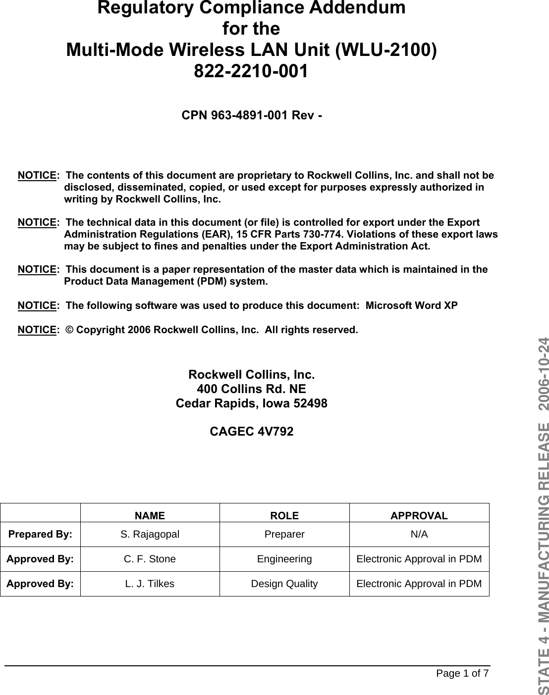Rockwell Collins 8222210 Multi-Mode Wireless LAN Unit User Manual 963 ...