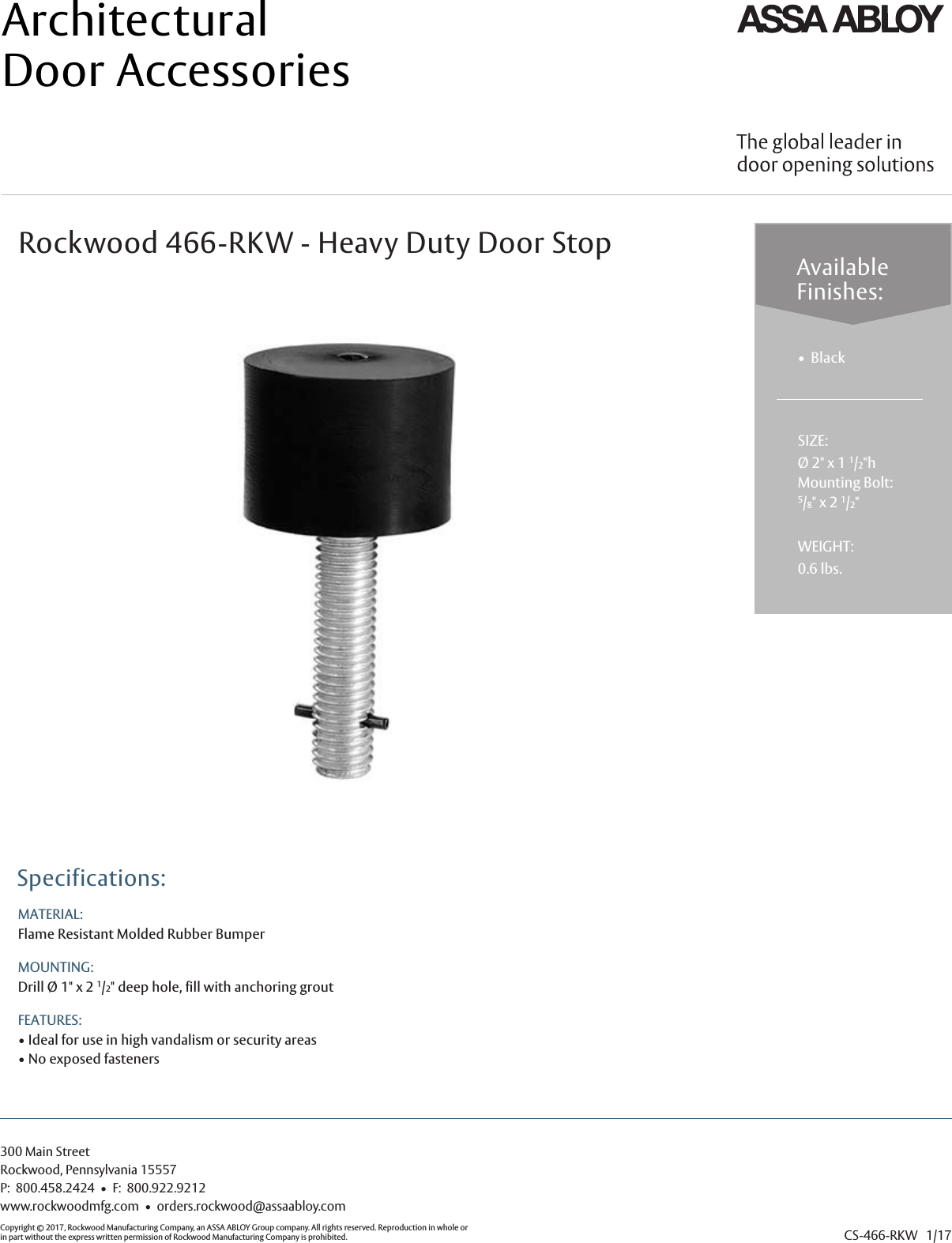 Rockwood 466 Heavy Duty Stops Cut Sheet RKWCut