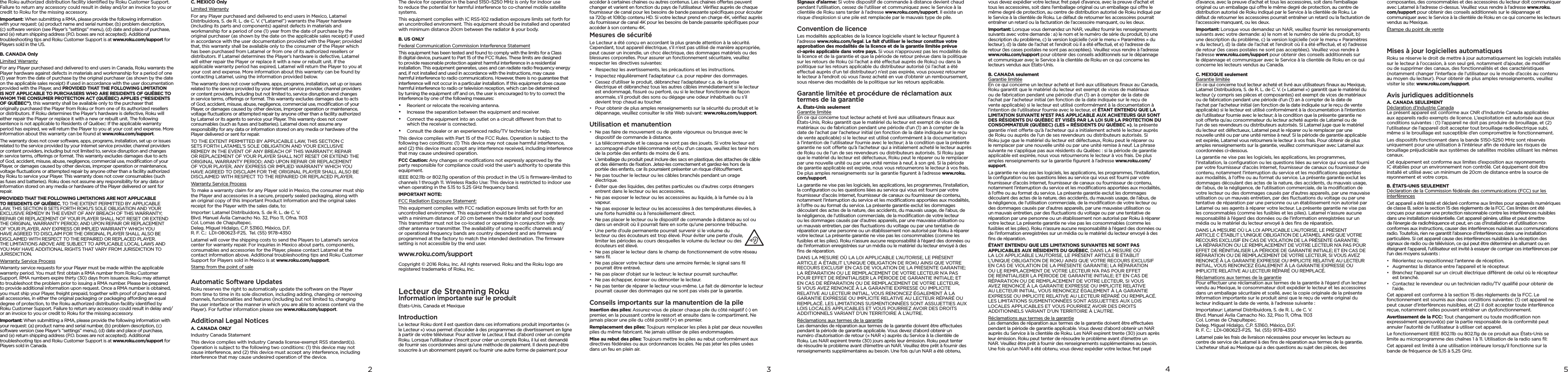 Roku RCB11 WiFi Remote Control User Manual 4100000300 R2 Cooper PIF US ...