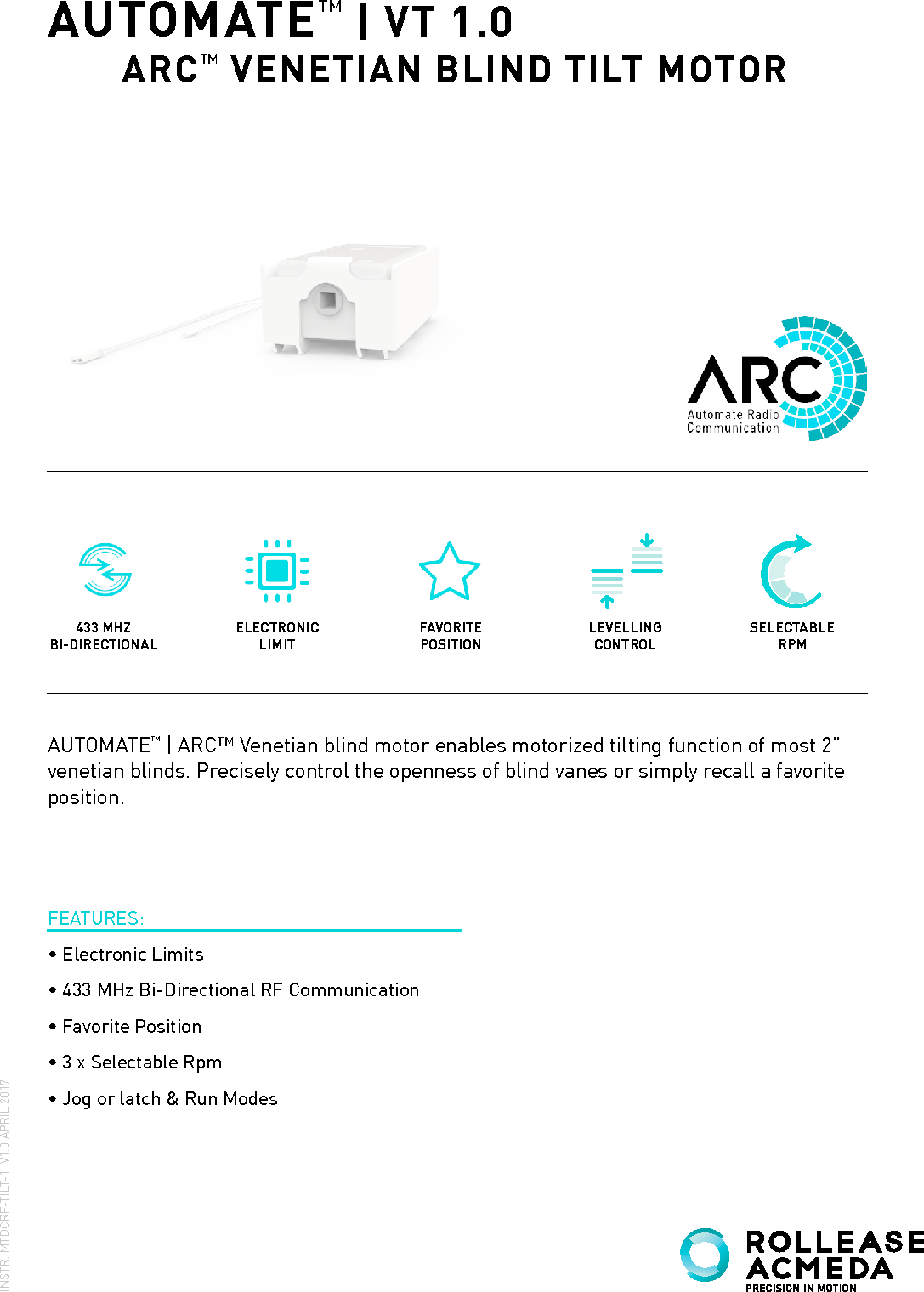 Rollease Acmeda MTDCRFCL0650 Electronic Limit - Cord Lift DC Motor User ...