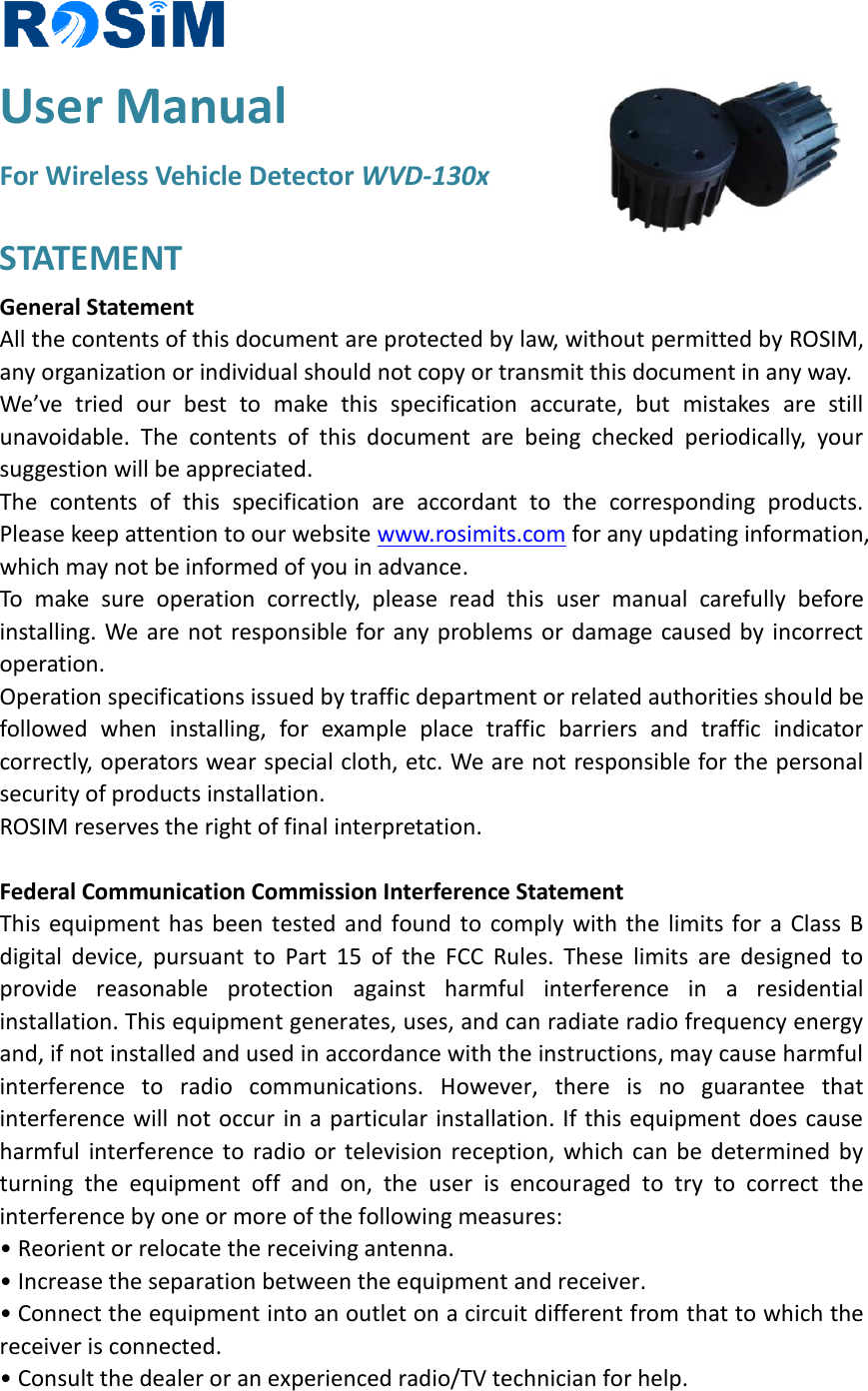 RosimITS Tech WVD Wireless Vehicle Detector User Manual