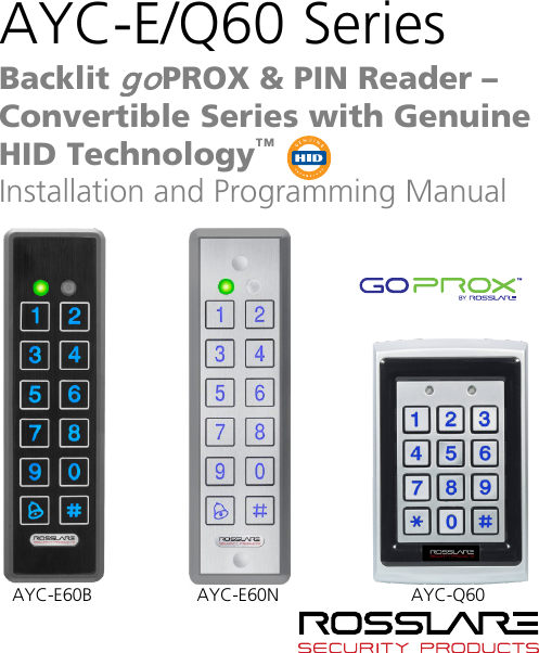 Rosslare AYCQ6X Backlit goPROX & PIN Reader-Convertible Series with ...