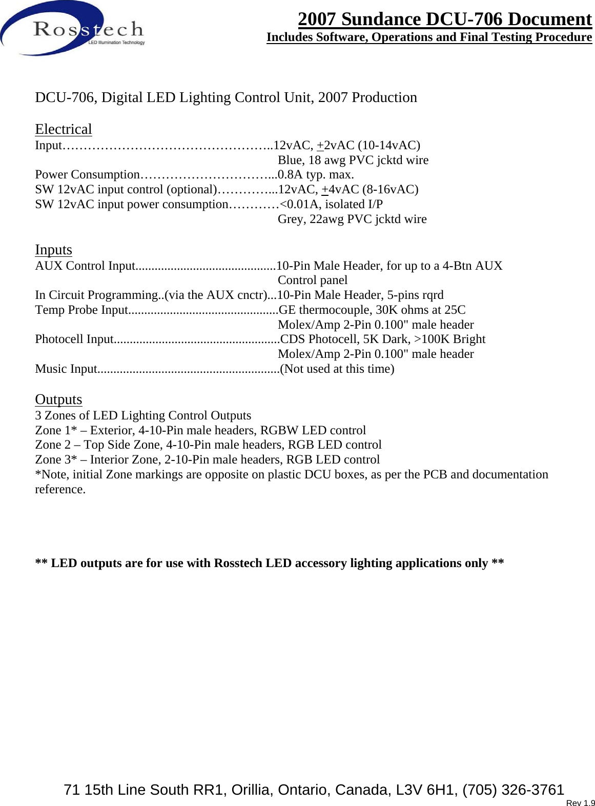 Rosstech Signals DCU706B DCU706B DIGITAL LED LIGHTING CONTROL UNIT User ...