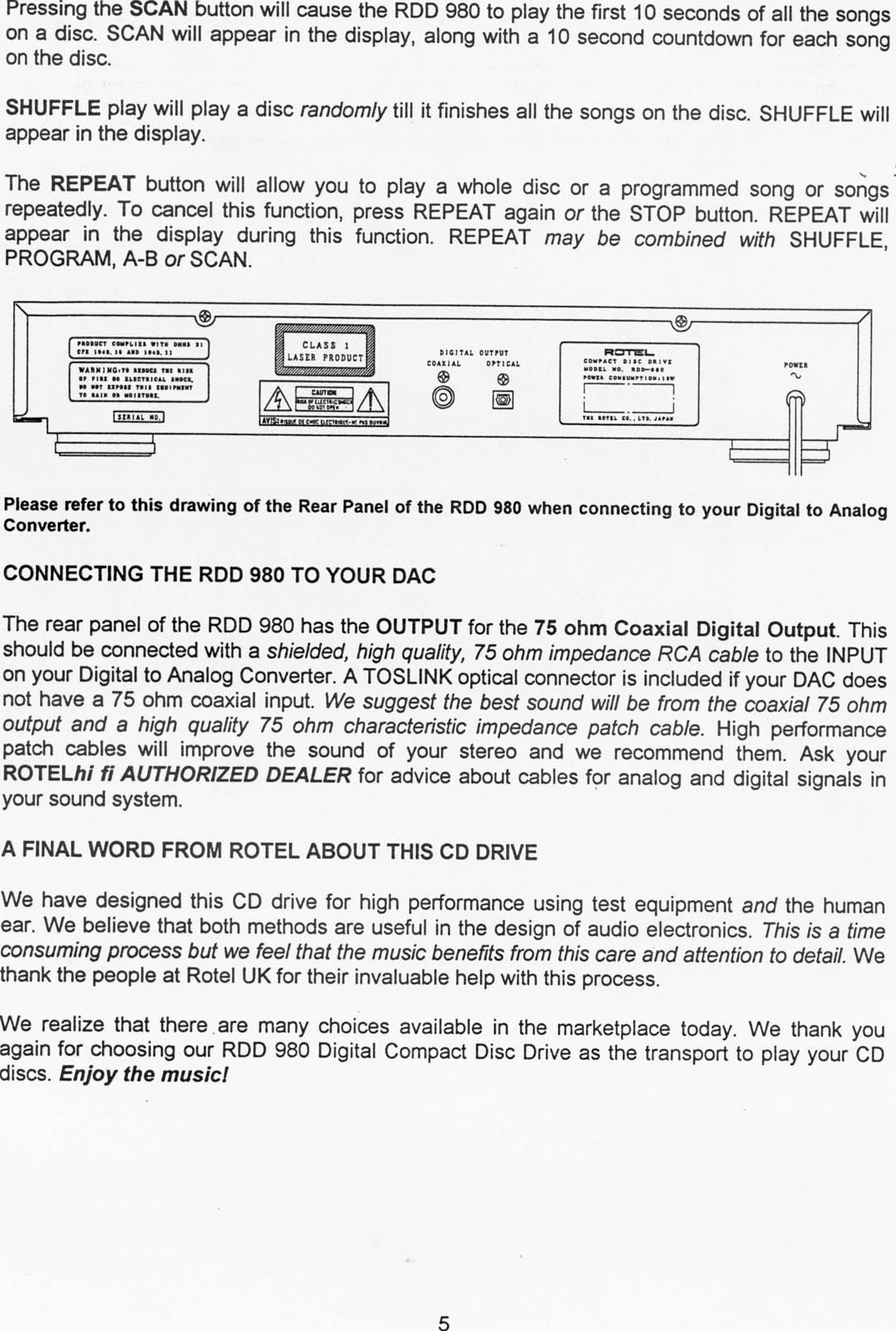 Rotel Rdd 980 Users Manual