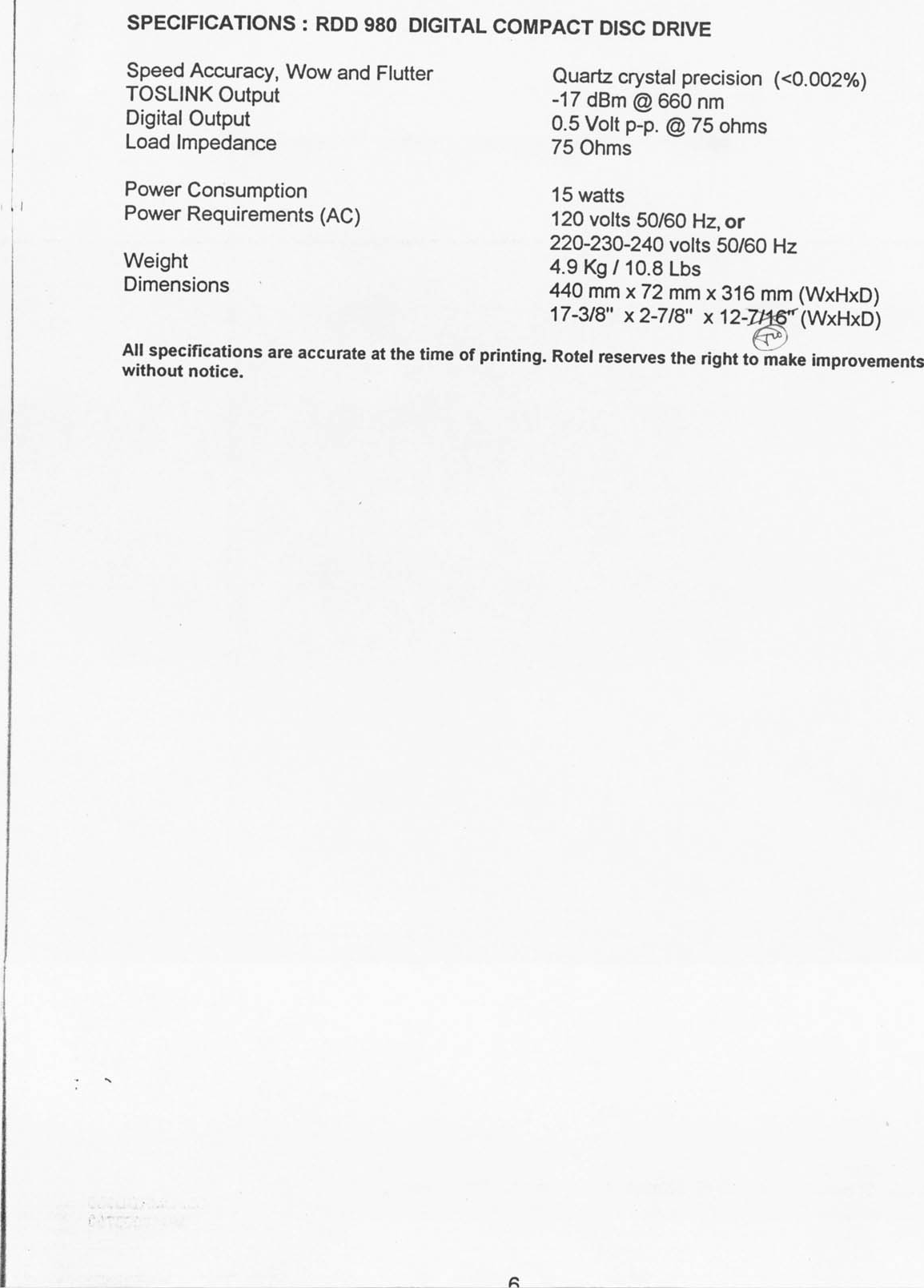 Rotel Rdd 980 Users Manual