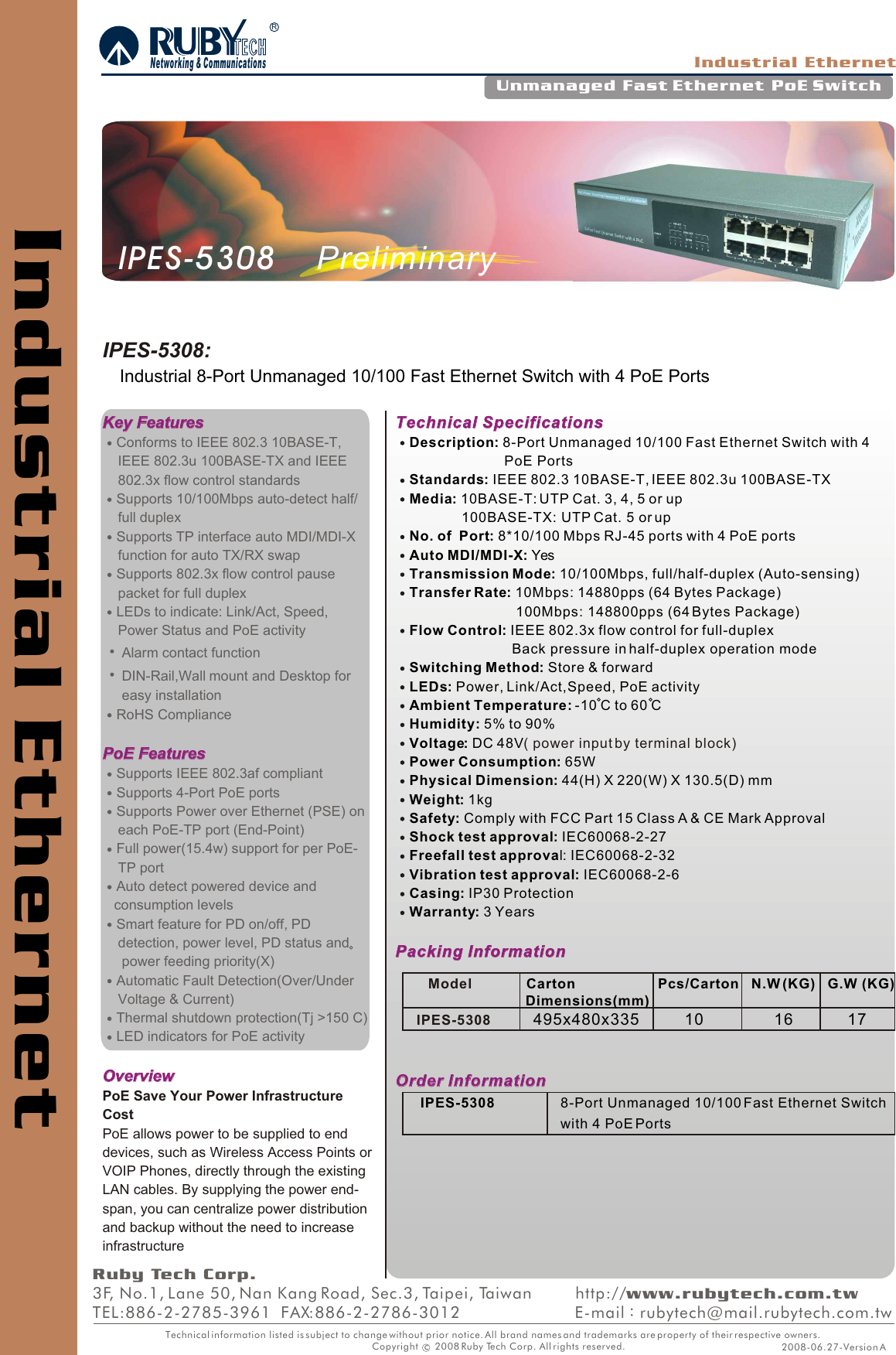 Ruby Tech Ipes 5308 Users Manual Industrial Ethernet ¦±