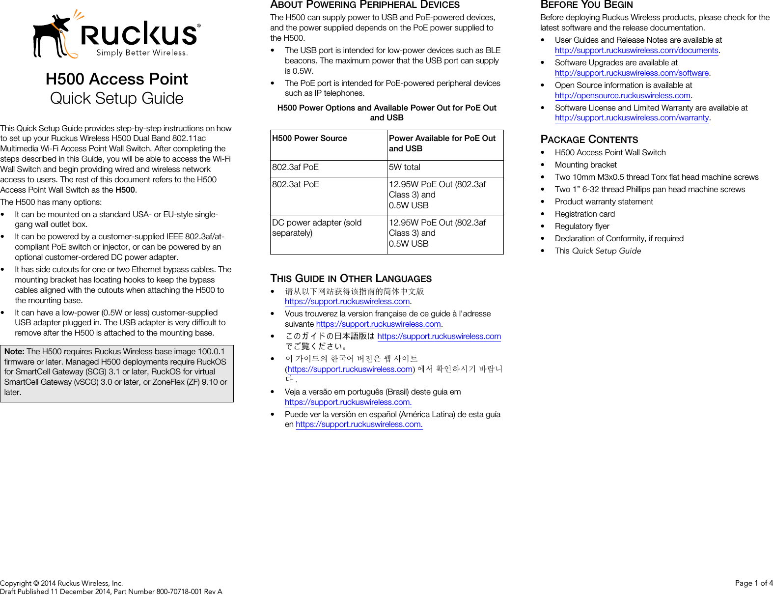 Ruckus Wireless H500 H500 Access Point User Manual H500 Quick Setup ...