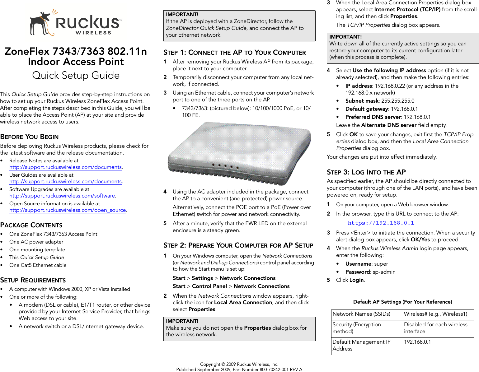 Ruckus Wireless ZF7363 ZoneFlex 7363 Access Point User Manual Ruckus ...