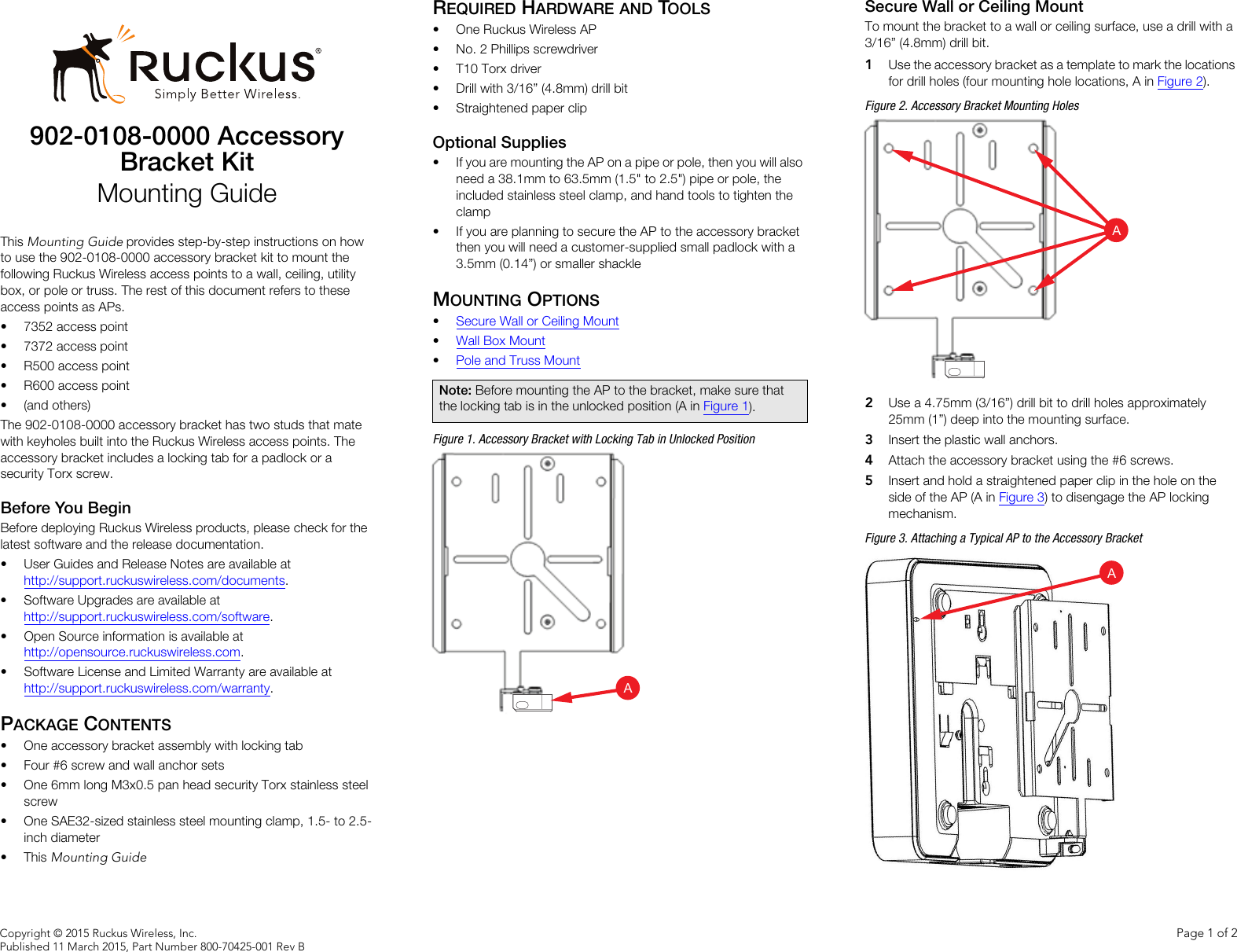 Ruckus 902 0108 0000 Accessory Bracket Kit Mounting Guide mg 800 70425 ...