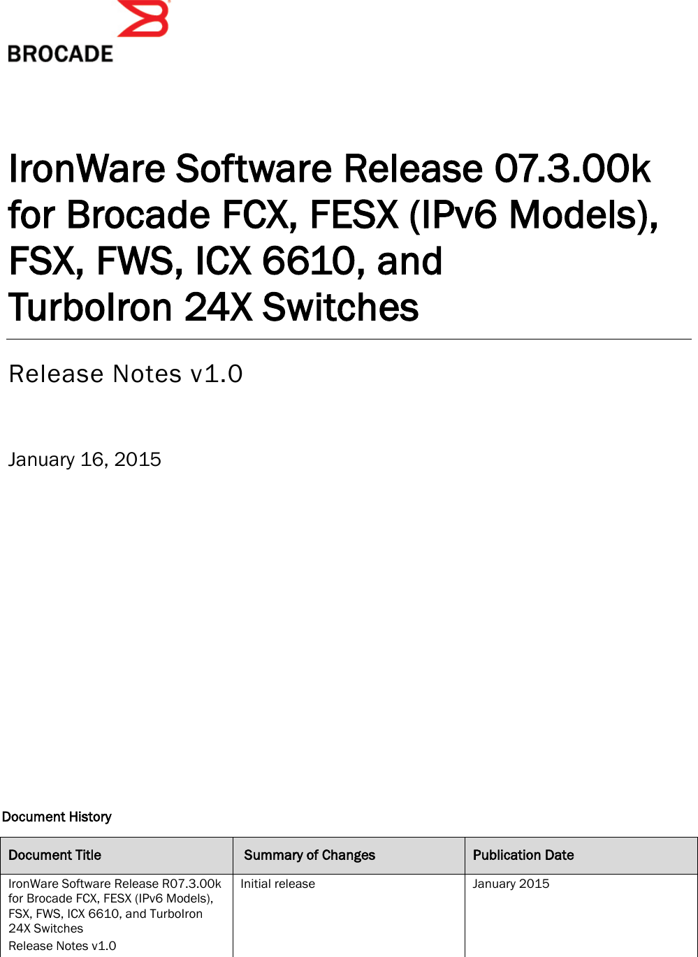 Ruckus FastIron 07300k Release Notes, V1 Fast Iron 07.3.00k Notes