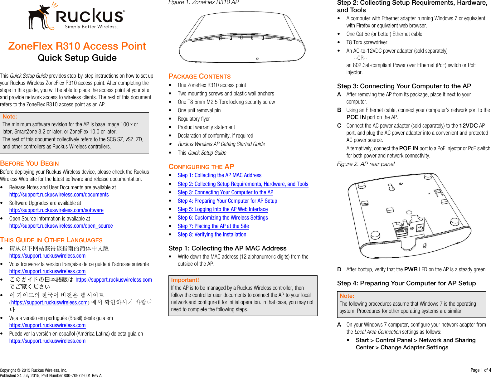 Ruckus ZoneFlex R310 Access Point Quick Setup Guide Wireless qsg 800 ...