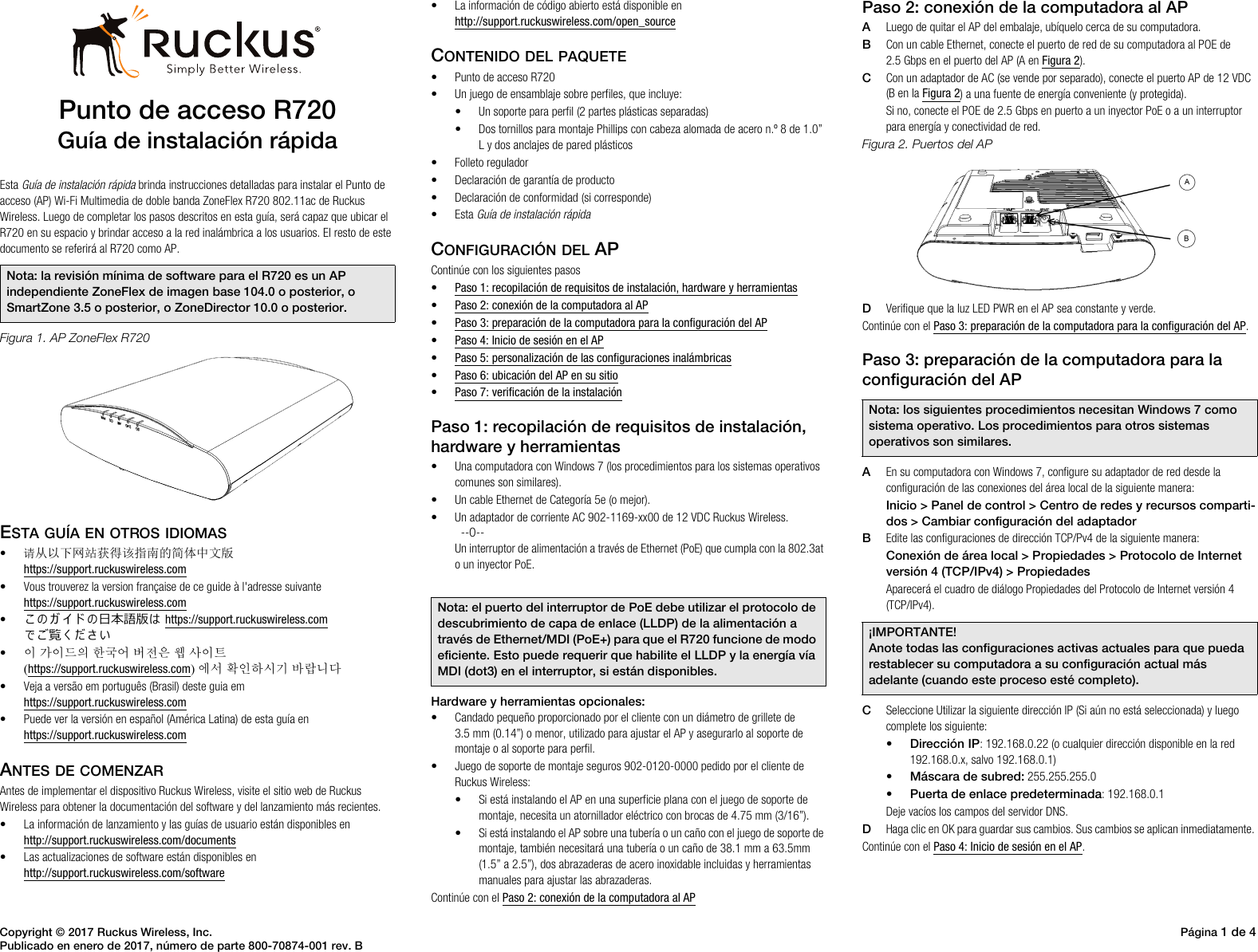 Ruckus R720 Access Point Quick Setup Guide Wireless (Latin Spanish ...